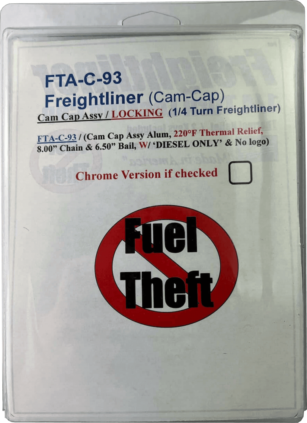 Chrome Freightliner Locking Fuel Cap Push and Turn 1/4
